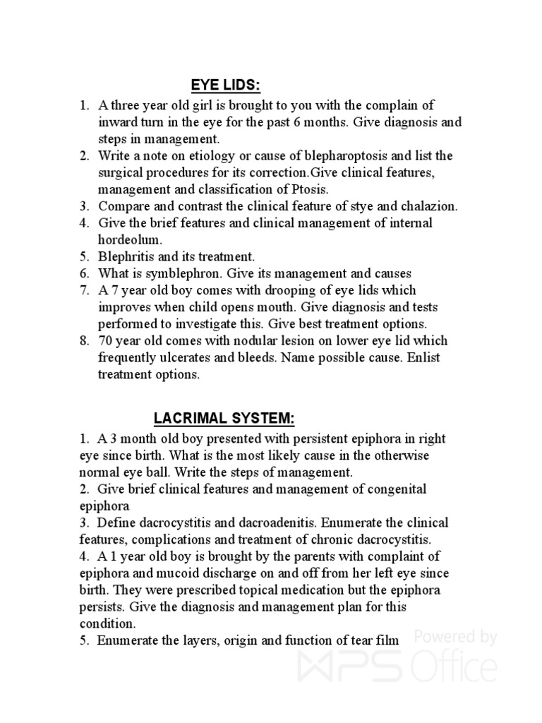 Ophthalmology Important Questions | PDF | Glaucoma | Human Eye