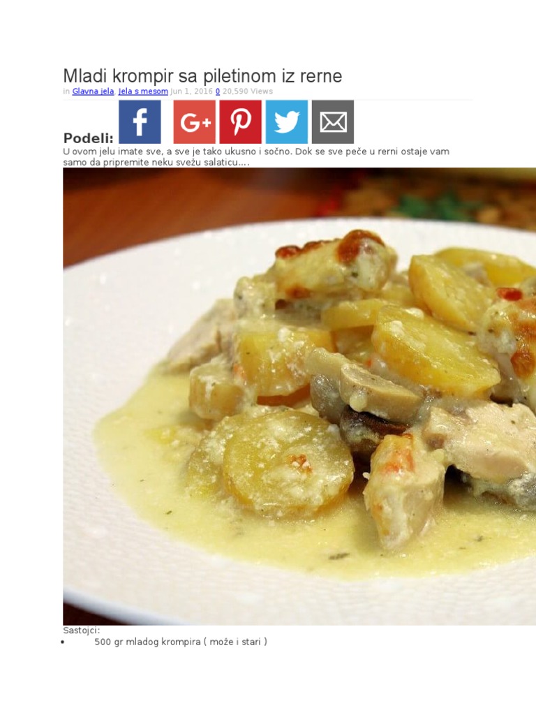 Mladi Krompir Sa Piletinom Iz Rerne | PDF