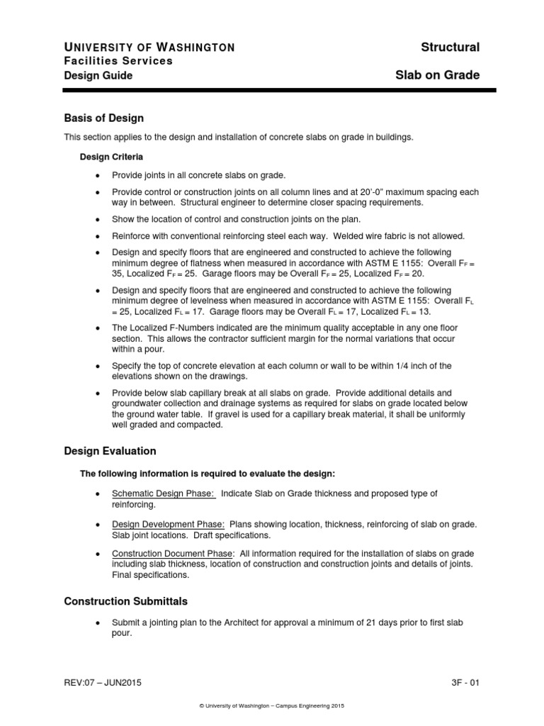 U W Structural Slab On Grade: Facilities Services Design Guide | PDF ...