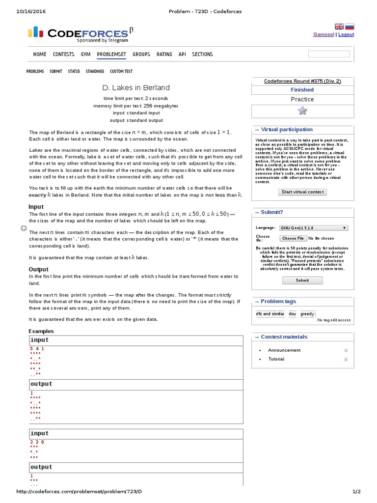 Problem 723d Codeforces Pdf Pdf