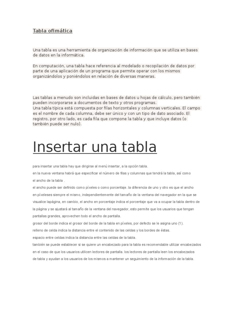 Tabla Ofimatica | PDF | Tabla (base de datos) | Informática