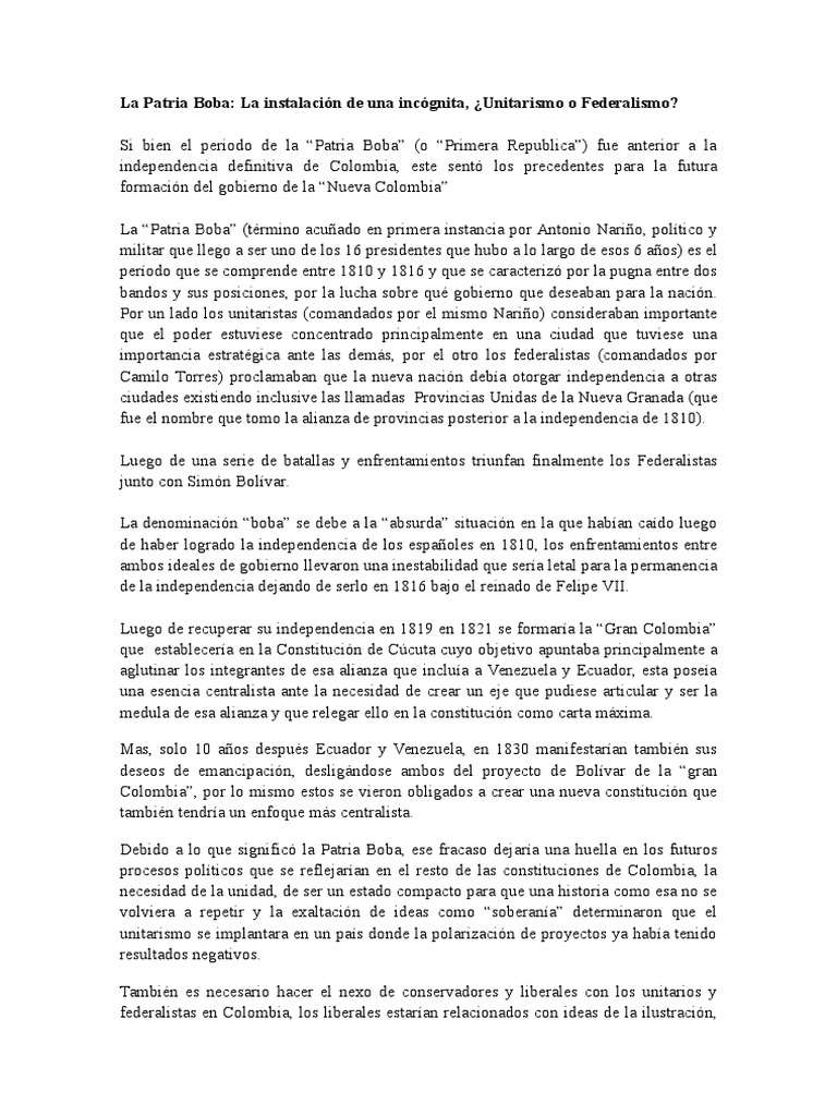 La Patria Boba | PDF | Colombia | Iglesia Católica