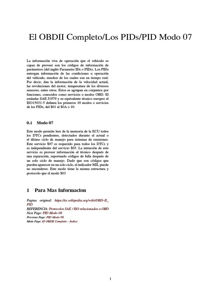 El Obd II Completo Los Pids Pid Modo 07 | PDF