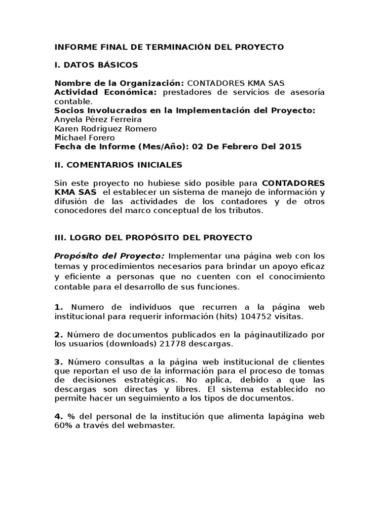 Informe Final de Terminación Del Proyecto | PDF | Página web | Red mundial