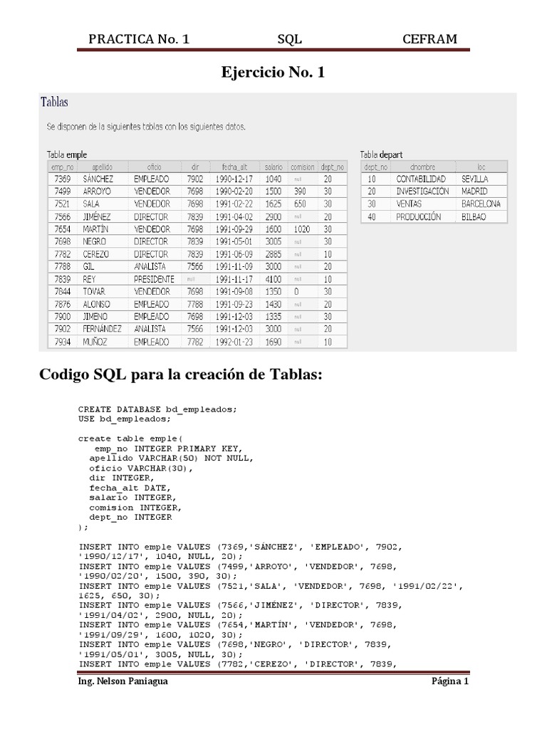 SQL1 Consultas Empleados | Descargar gratis PDF | SQL | Áreas de informática