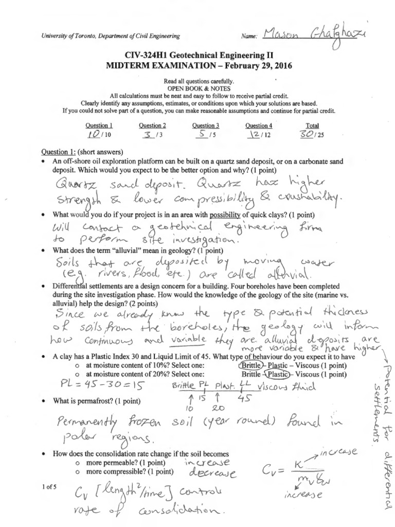 CIV 324 - Midterm - 2016 - Solution | PDF | Earth Sciences | Natural Materials