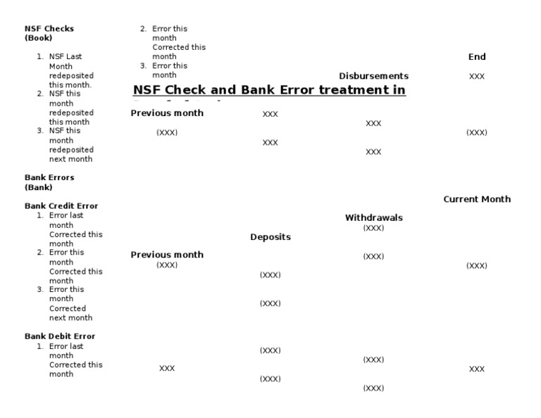 NSF Check and Bank Error Treatment in Proof of Cash