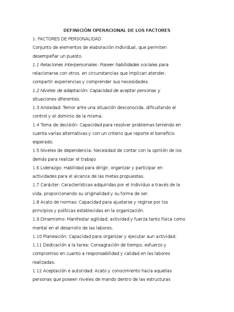 Definición Operacional de Los Factores | PDF | Razón | Planificación