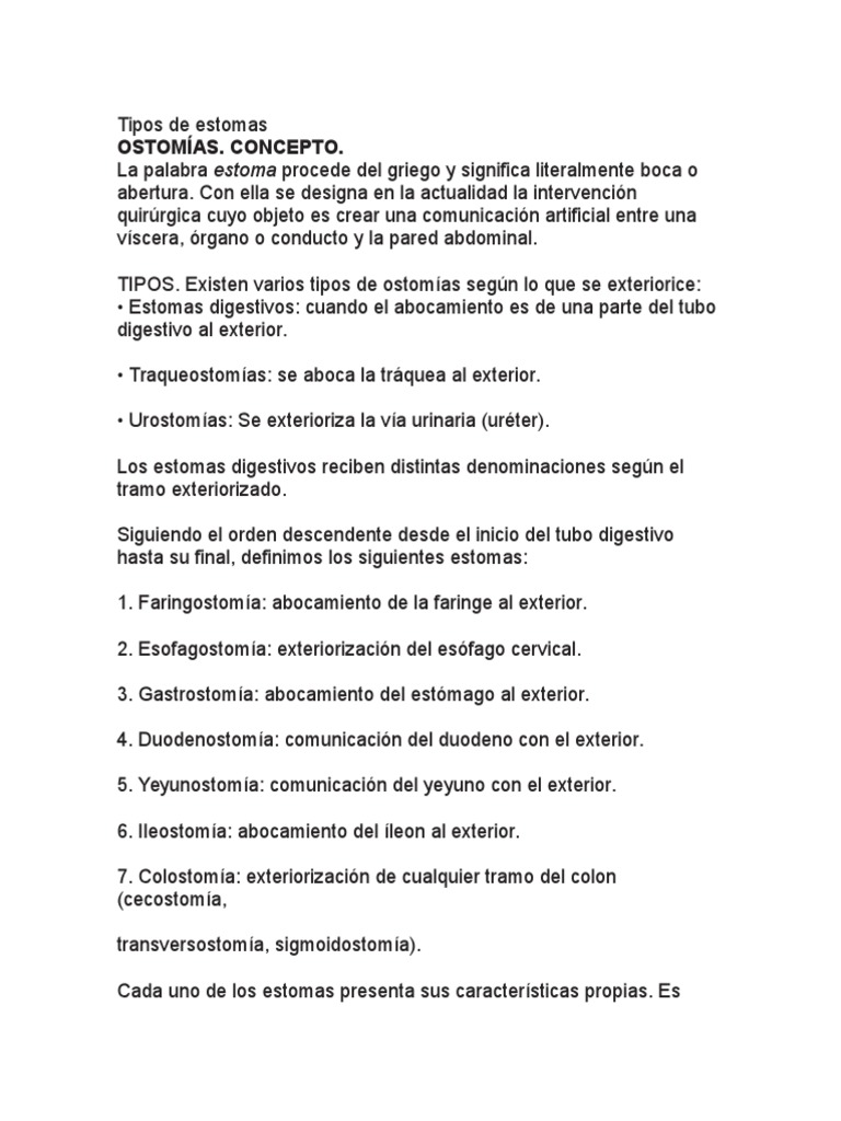 Tipos de Estomas | PDF | Sistema digestivo humano | Gastroenterología