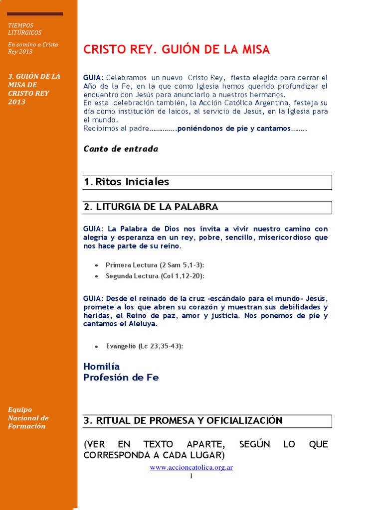 Cristo Rey Guion de La Misa | PDF | eucaristía | Misa (liturgia)
