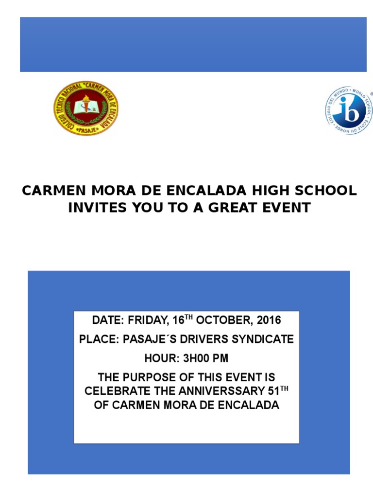 Carmen Mora de Encalada High School Invites You To A Great Event | PDF