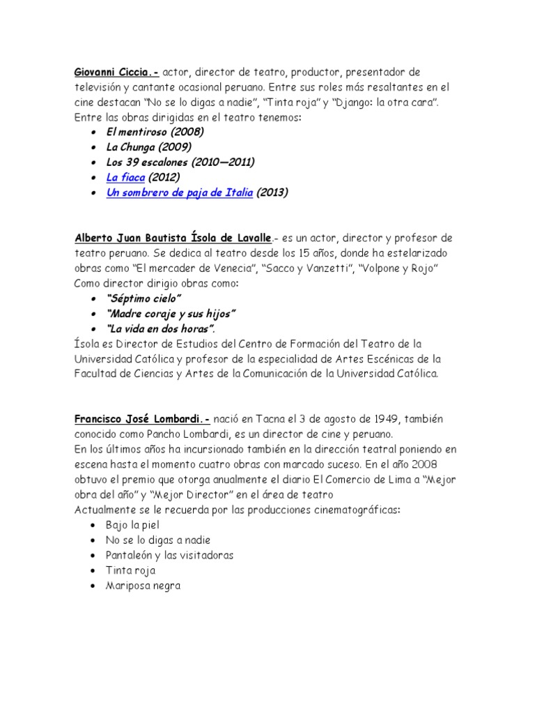Directores y Actores de Teatro Peruano | PDF | Ocio