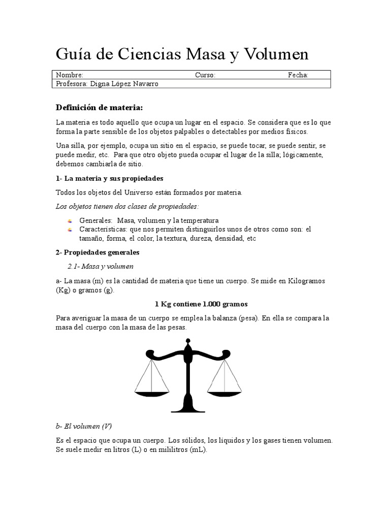 Guía de Ciencias Masa y Volumen | PDF | Calor | Importar