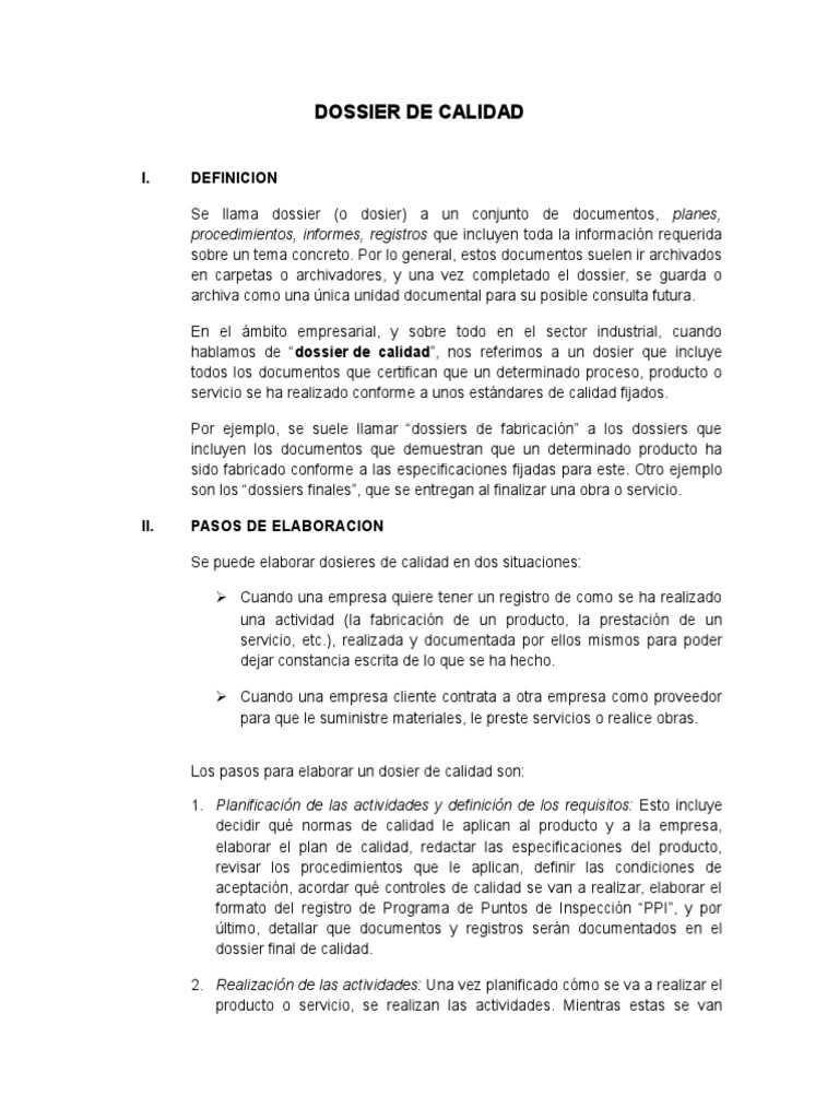 Dossier de Calidad | PDF | Calidad (comercial) | Business