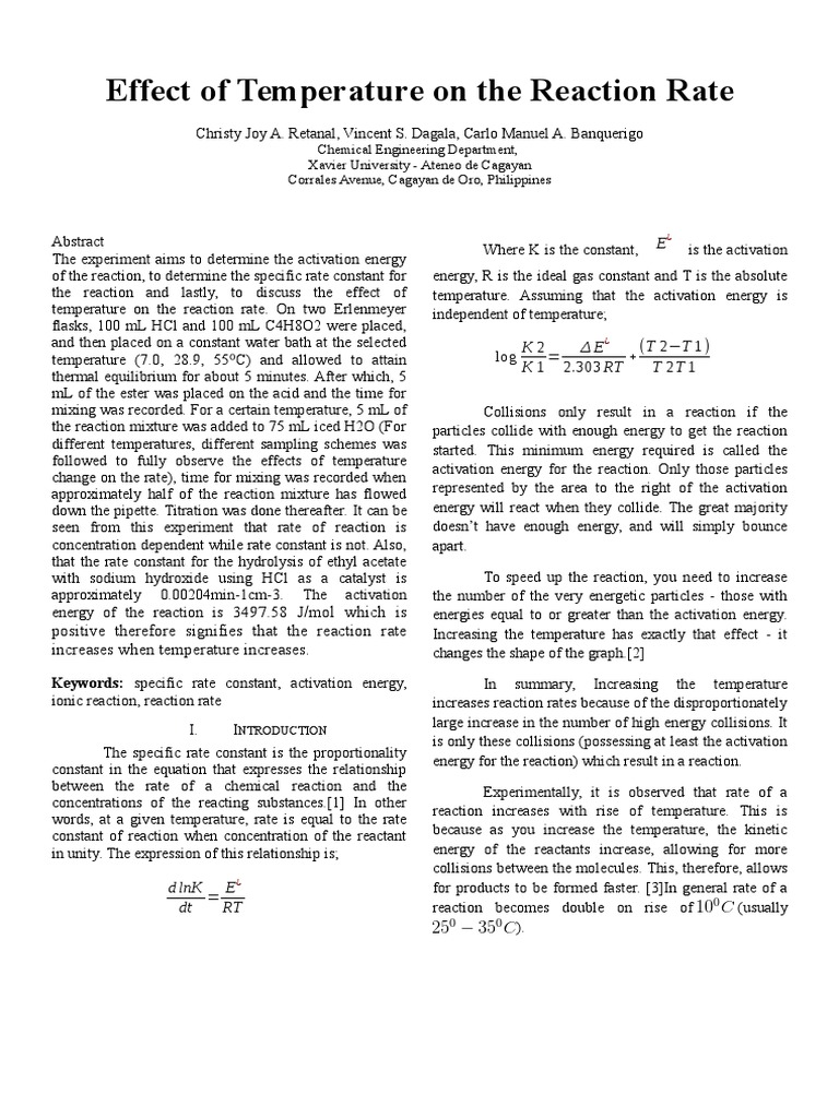 Temperature Impact on Reaction Rate | PDF | Reaction Rate | Activation ...