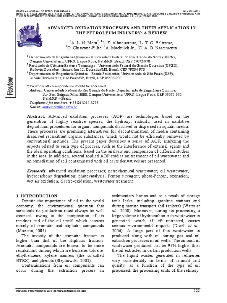 Advanced Oxidation Processes and Their Application in PDF | PDF ...