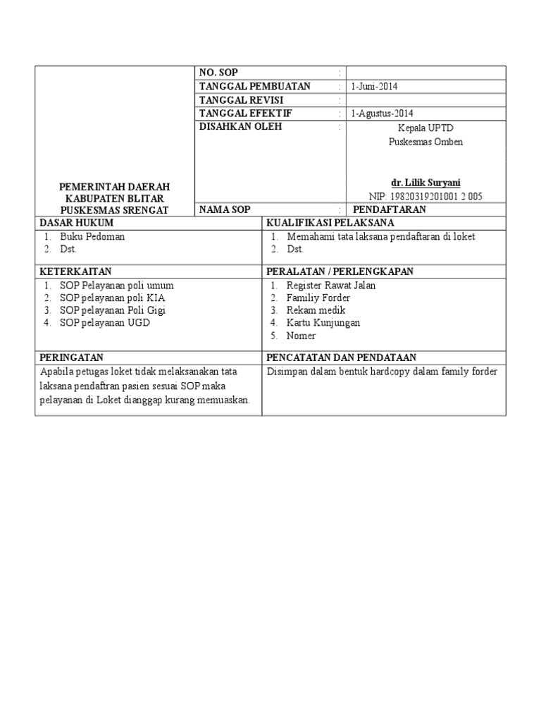 Contoh SOP Revisi | PDF