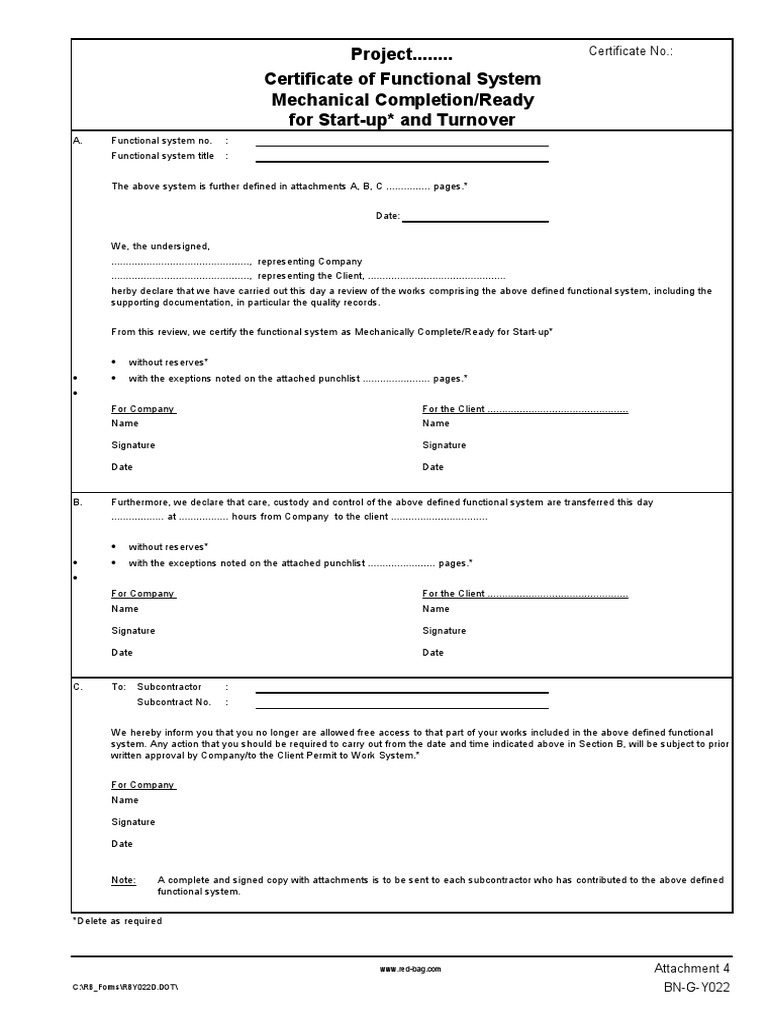 Mechanical Completion Certificate Issuance | PDF | Computers