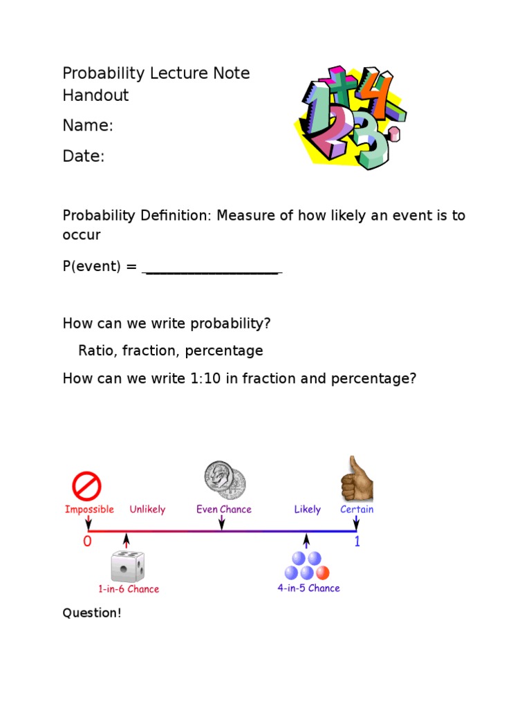 Probability Lecture Note Handout Name: Date | PDF | Elementary ...
