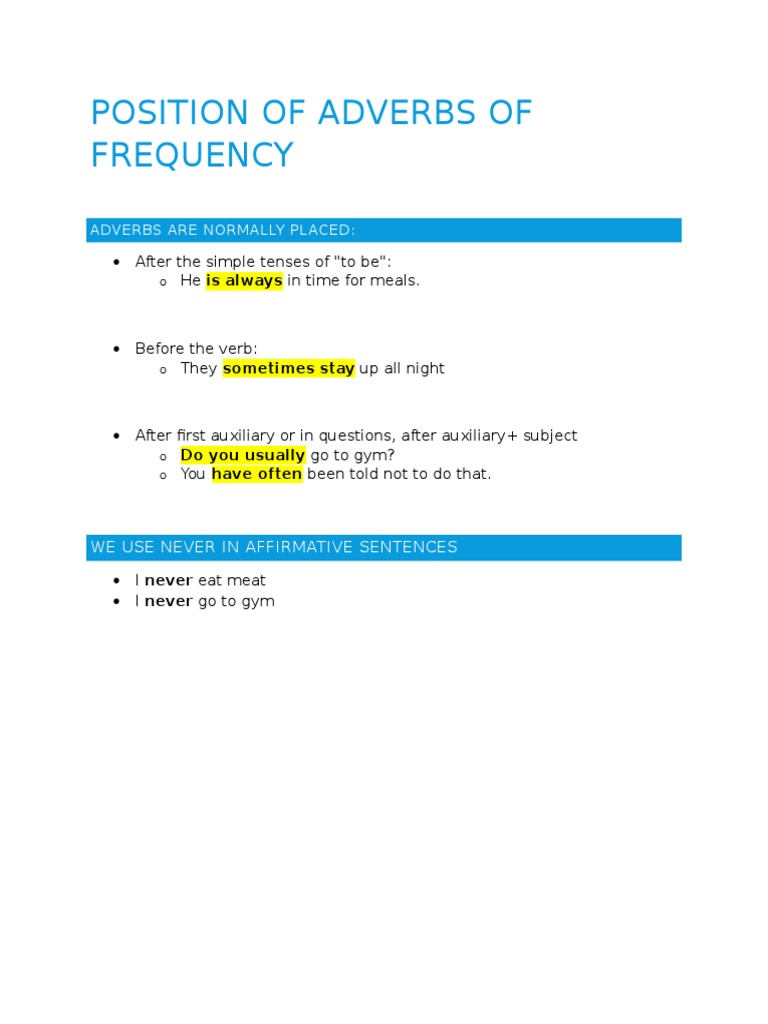 Position of Adverbs of Frequency | PDF