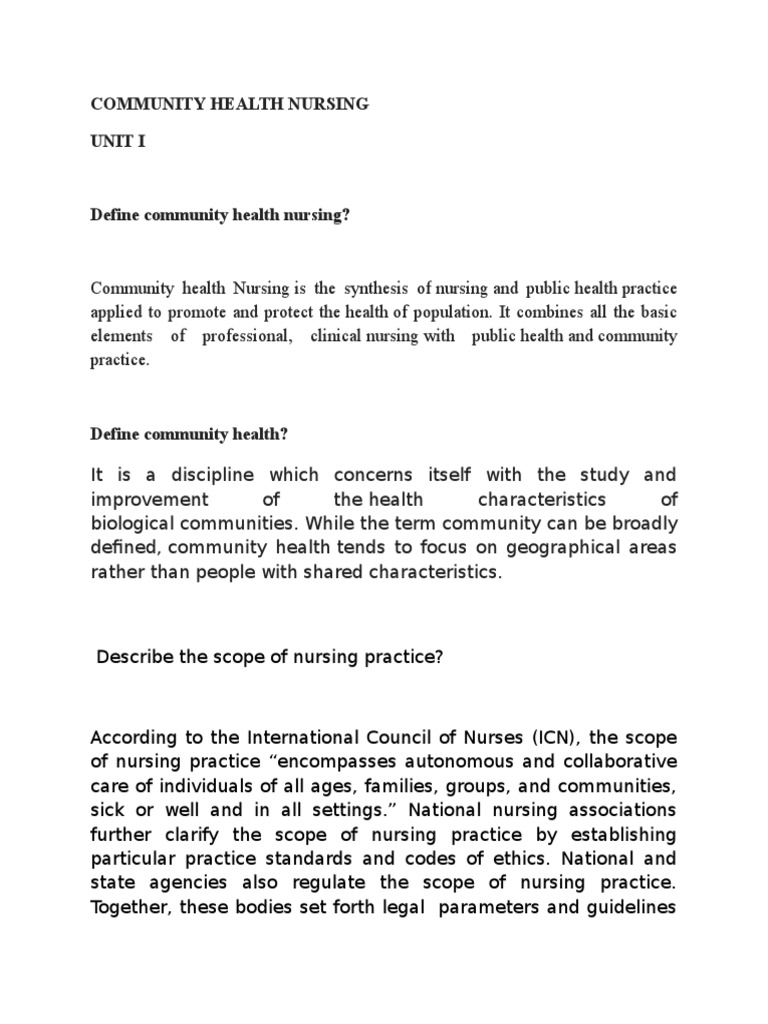 Define Community Health Nursing | PDF | Health Care | Nursing
