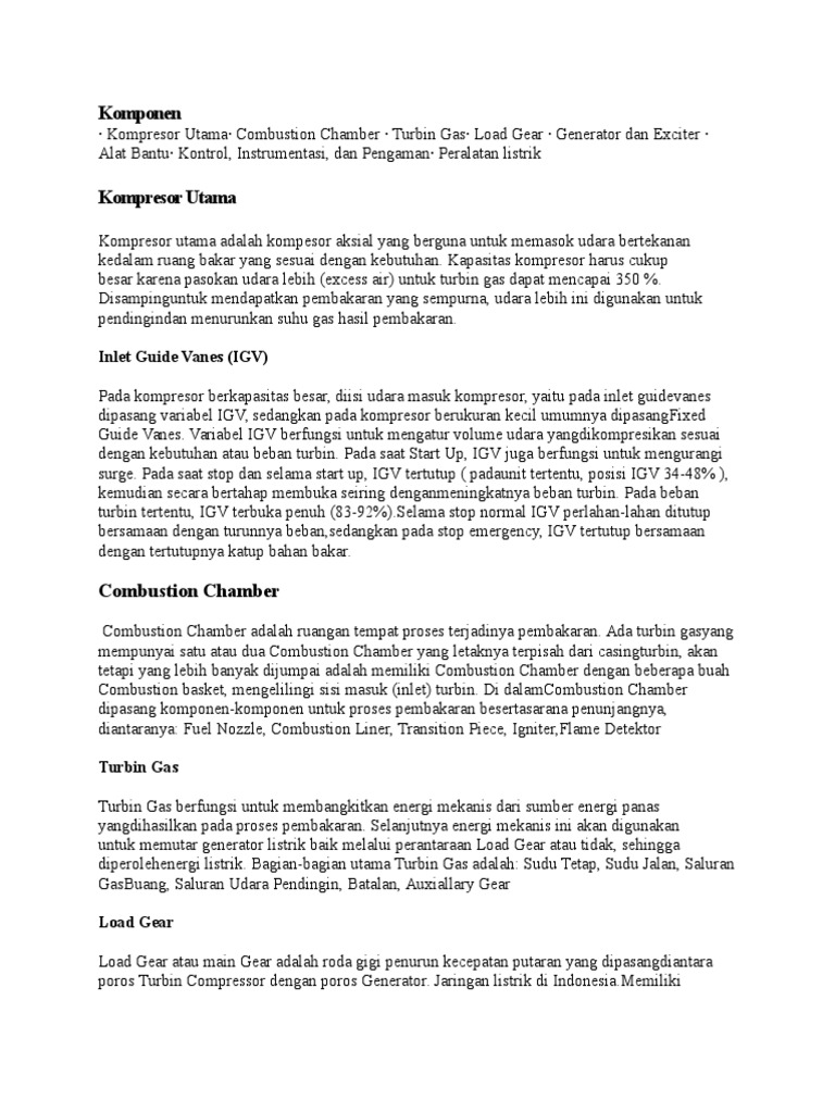 Komponen Dan Fungsi PLTG 1 | PDF
