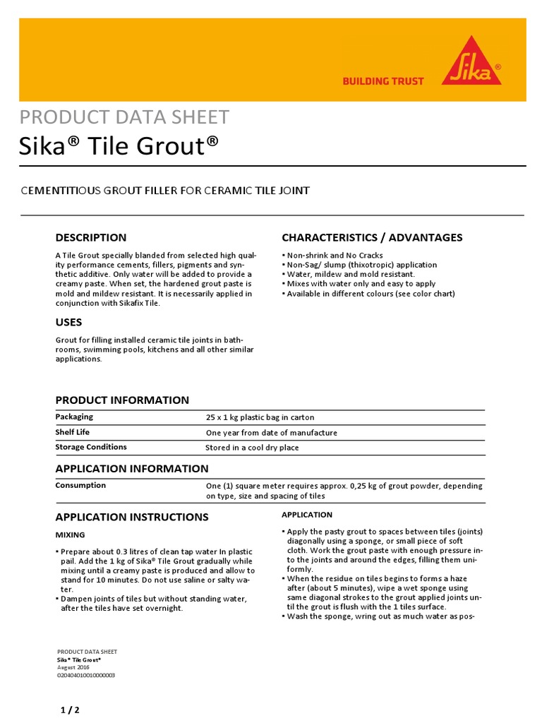 Cementitious Grout Filler for Ceramic Tile Joints: Product Data Sheet ...