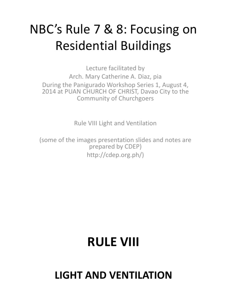 RULE 7 8 Swito Lecture Part 3 Rule VIII Light and Ventilation | PDF ...