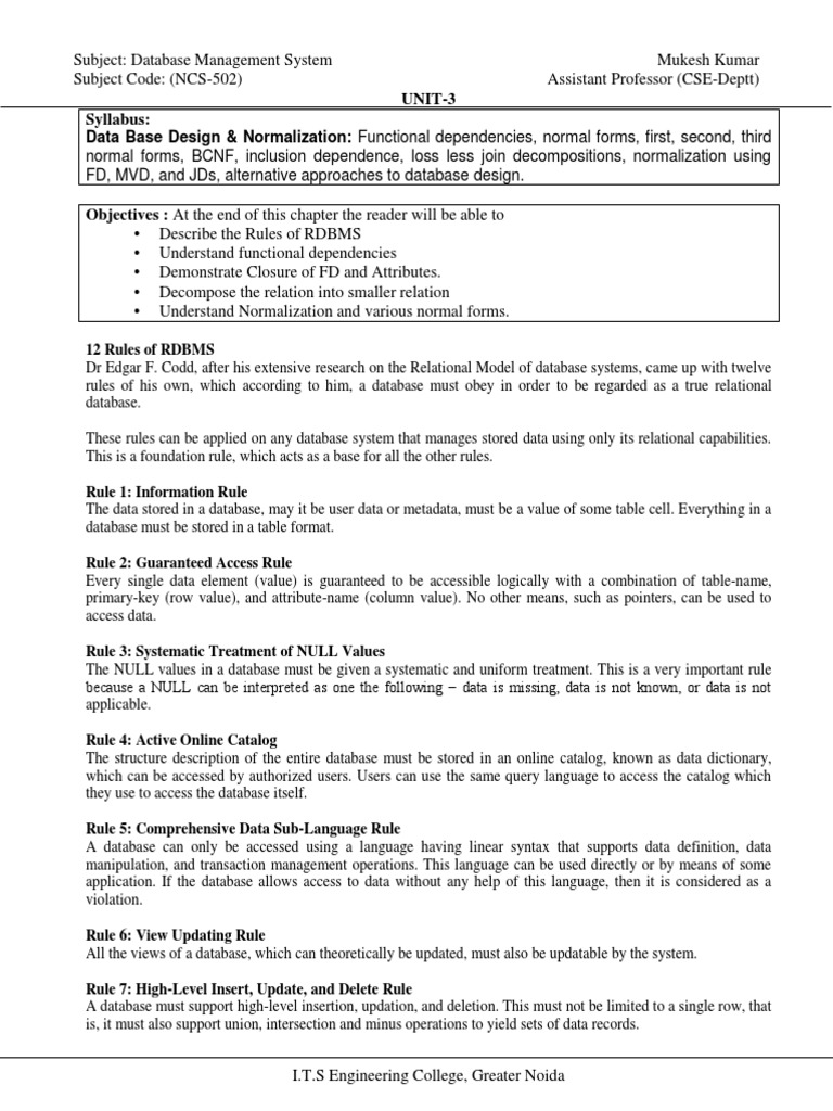 Dbms-Unit-3 - Aktu | PDF | Databases | Relational Model