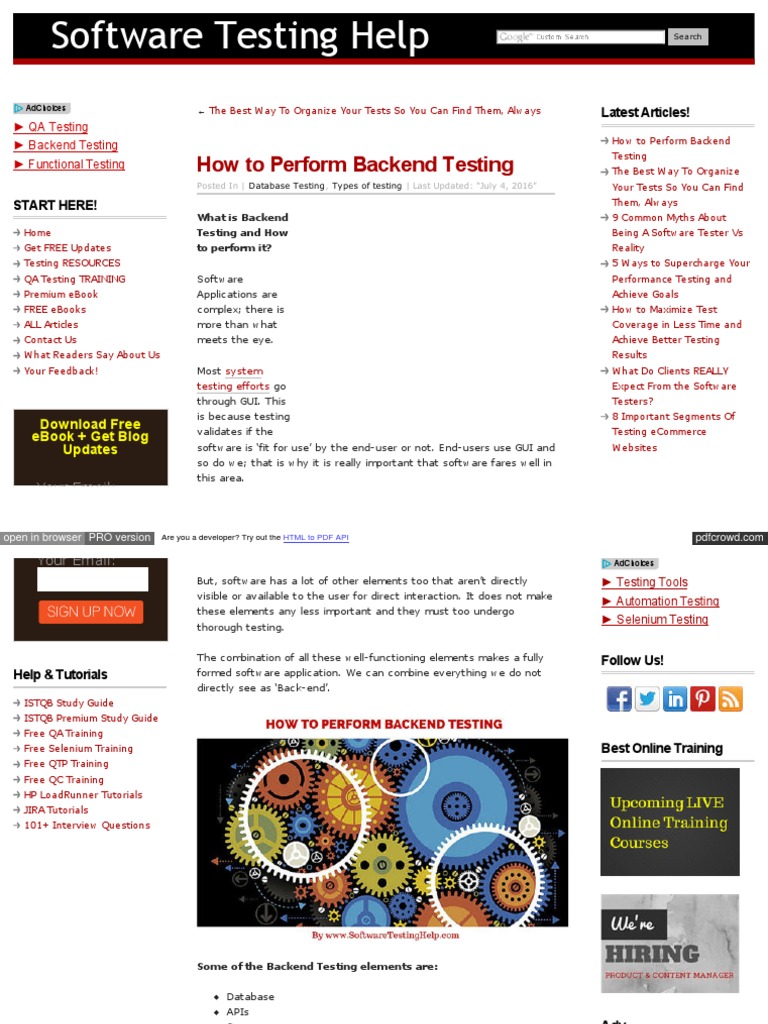 WWW Softwaretestinghelp Com How To Perform Backend Testing | PDF ...