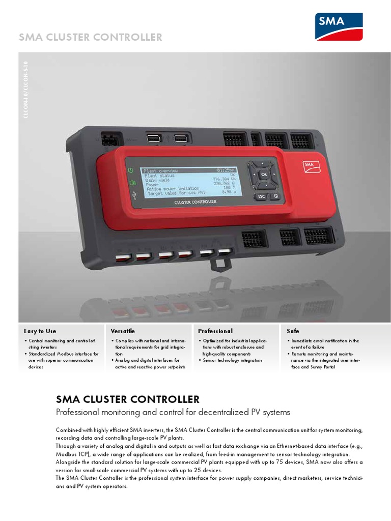 Sma Cluster Controller Small Data Sheet | PDF | Usb | Photovoltaic System