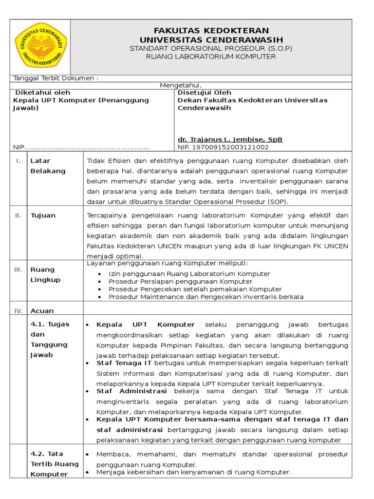 SOP Ruang Komputer | PDF