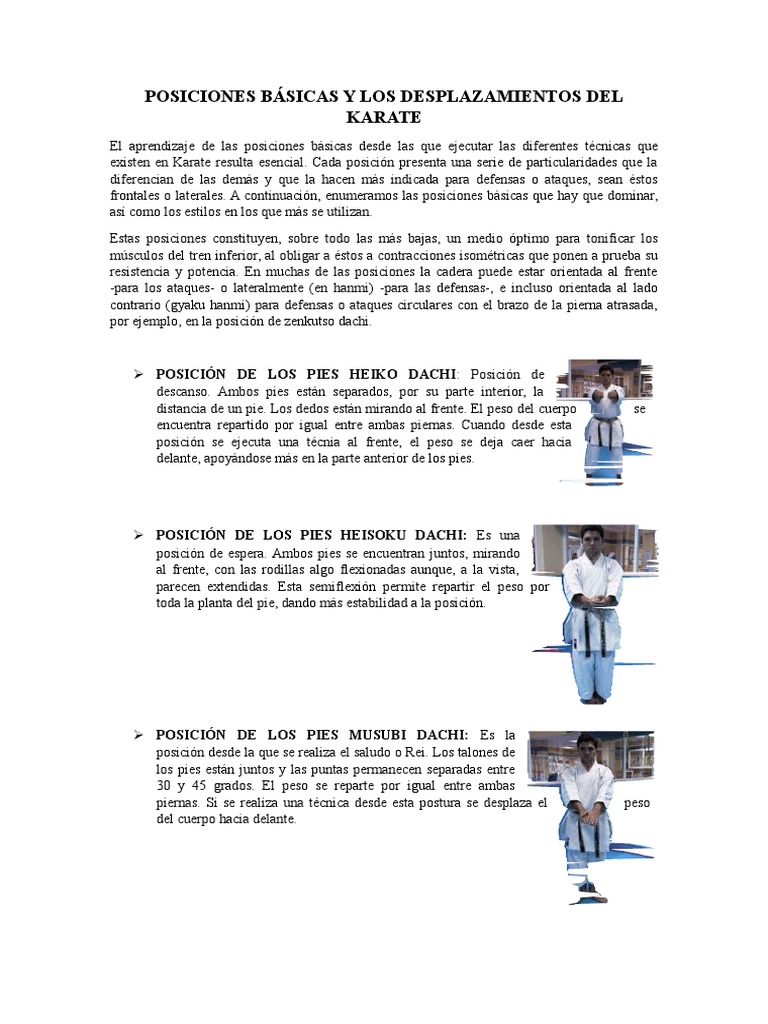 Las Posicionesposiciones Básicas y Los Desplazamientos Del Karate | PDF ...