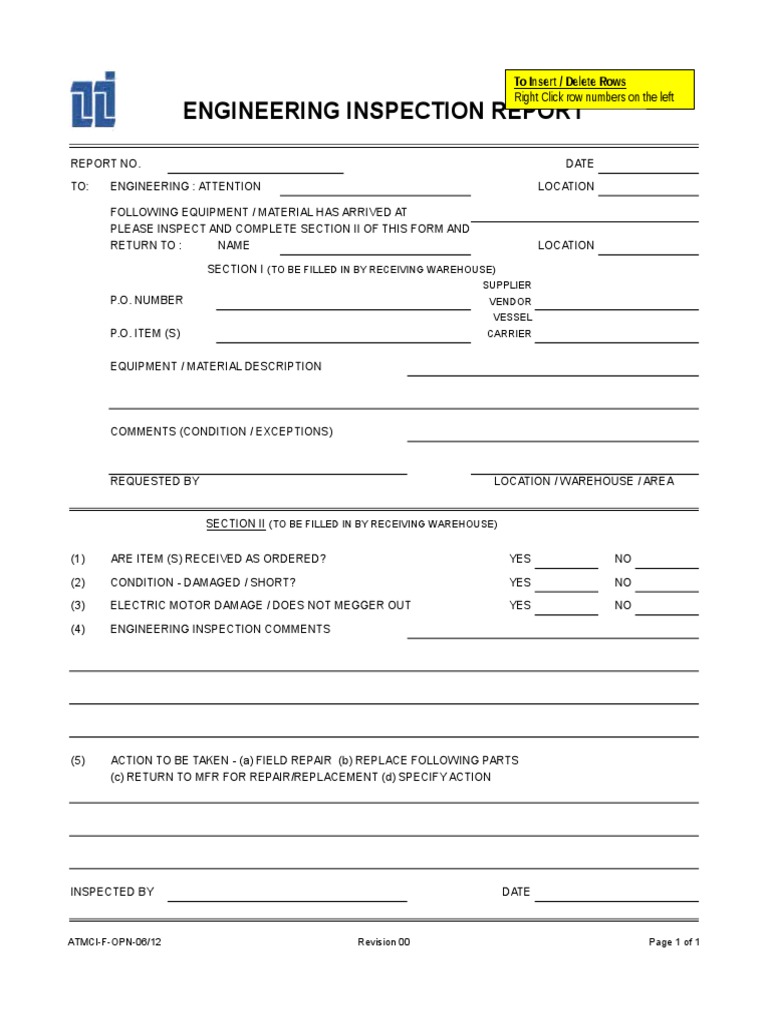 F-OPN-06-12 Engineering Inspection Report (Rev. 00) | PDF
