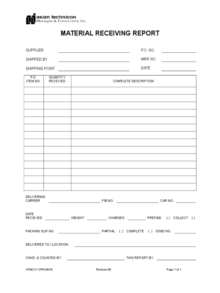 F-OPN-06-10 Material Receiving Report (Rev. 00) | PDF | Business