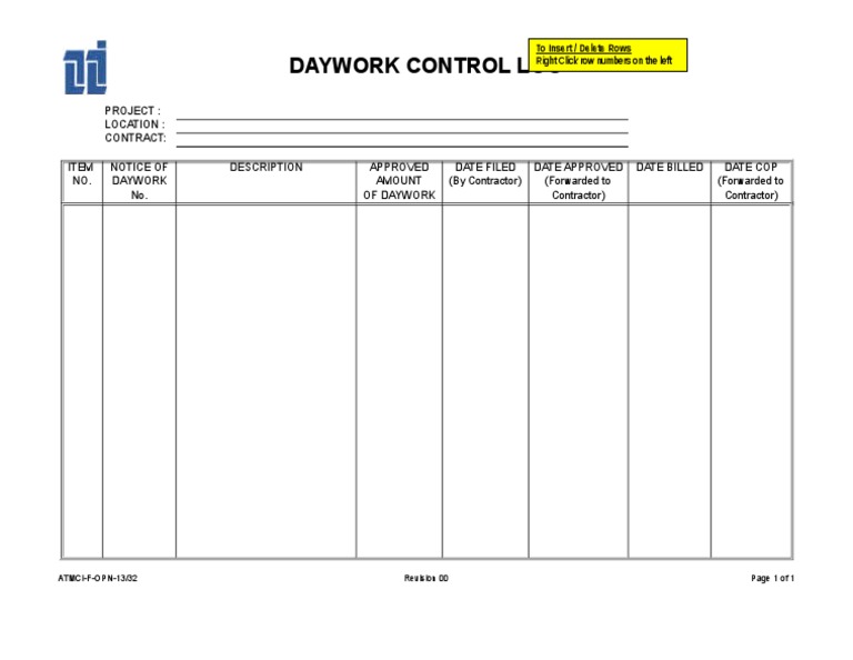 F-OPN-13-32 Daywork Log (Rev. 00) | PDF