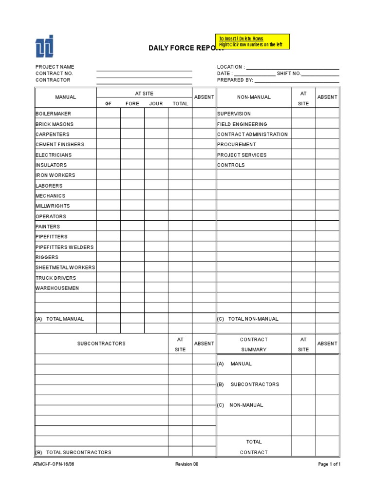 Daily Force Report Template | PDF