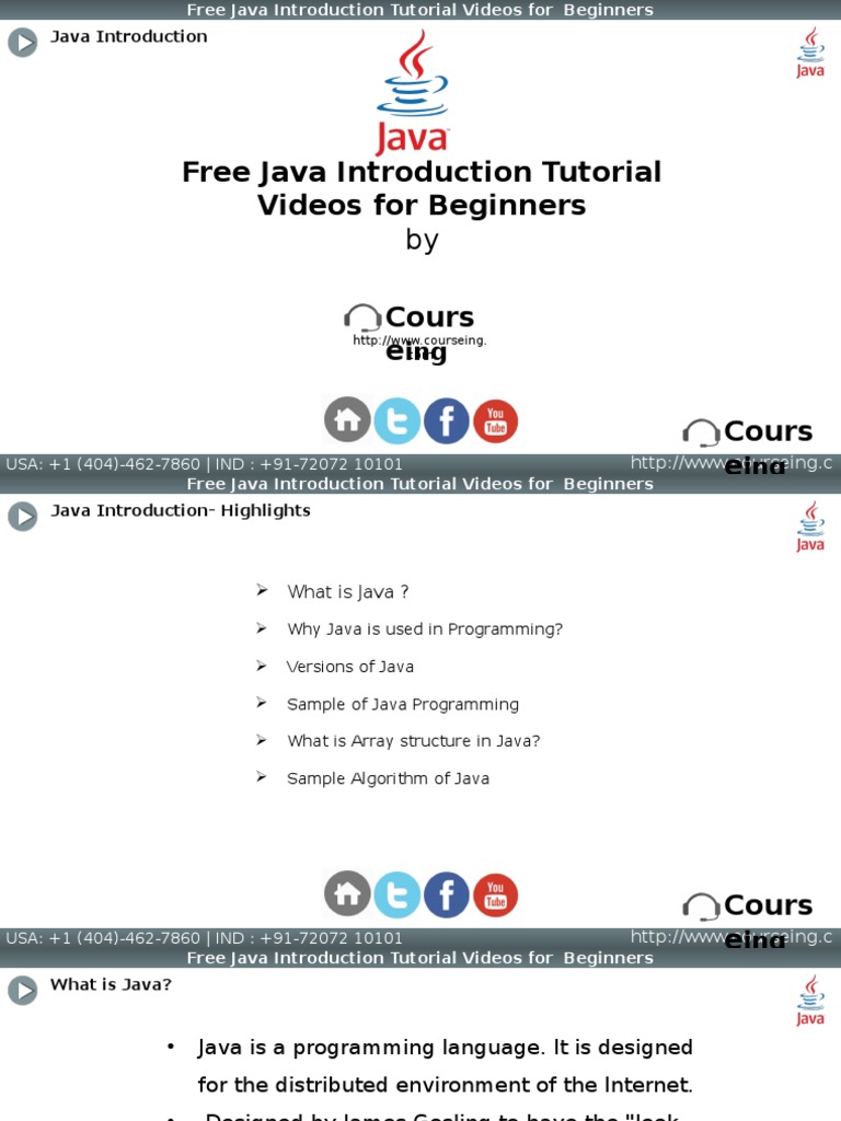 Free Java Introduction Tutorial Videos For Beginners Pdf Java Programming Language Array