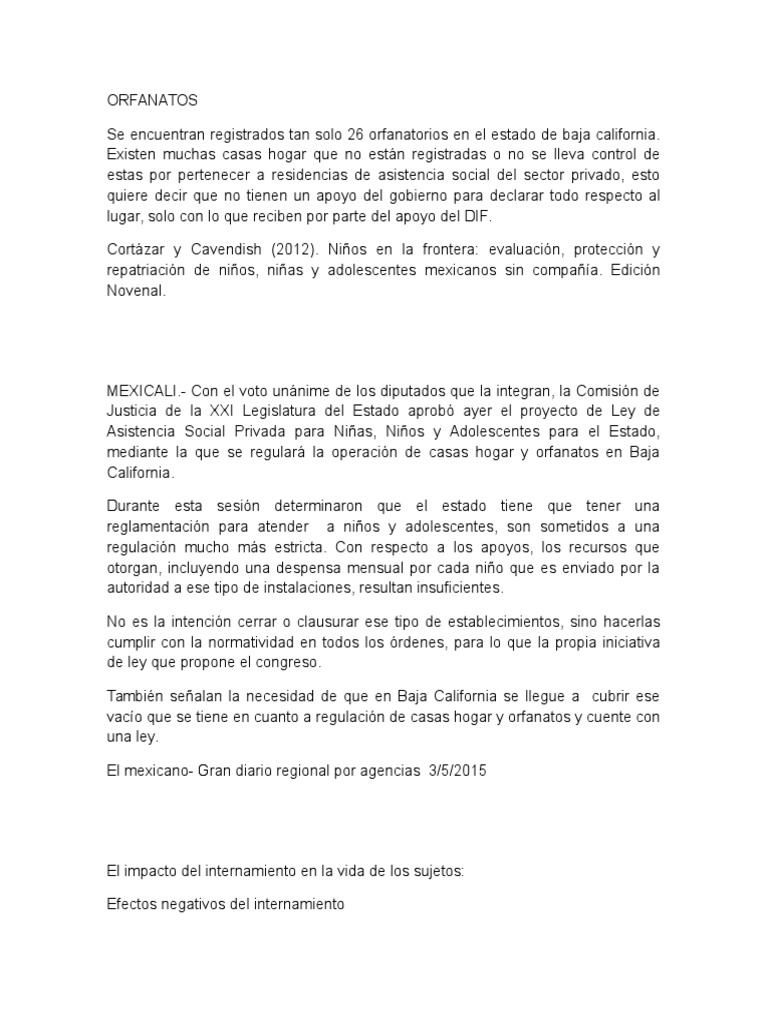 Articulos Sobre Orfanatos | PDF | Orfanato | Trabajo Social