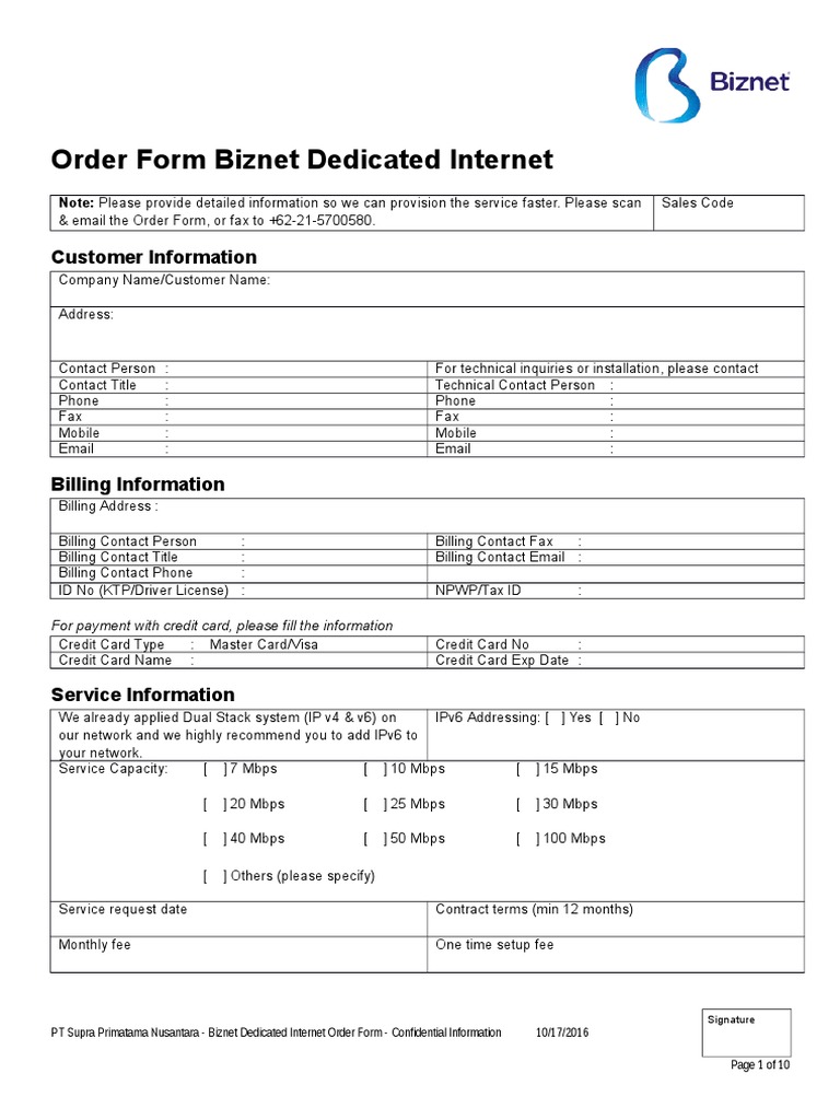 Order Form - Biznet Dedicated Internet | PDF | Arbitration | Business