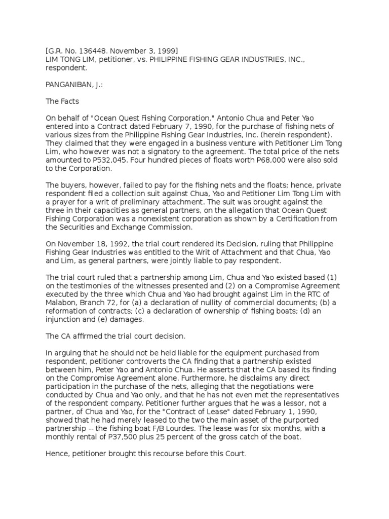 Lim Tong Lim vs. Philippine Fishing Gear Inc. | PDF | Partnership ...