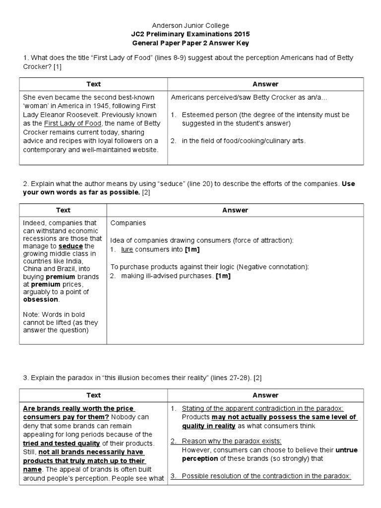 GP Paper 2 Answer Key Analysis | PDF | Brand | Self Esteem