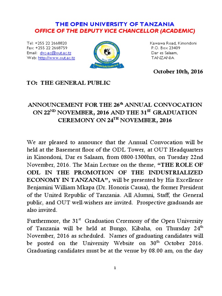 26th Convocation and 31st Graduation Announcement | PDF