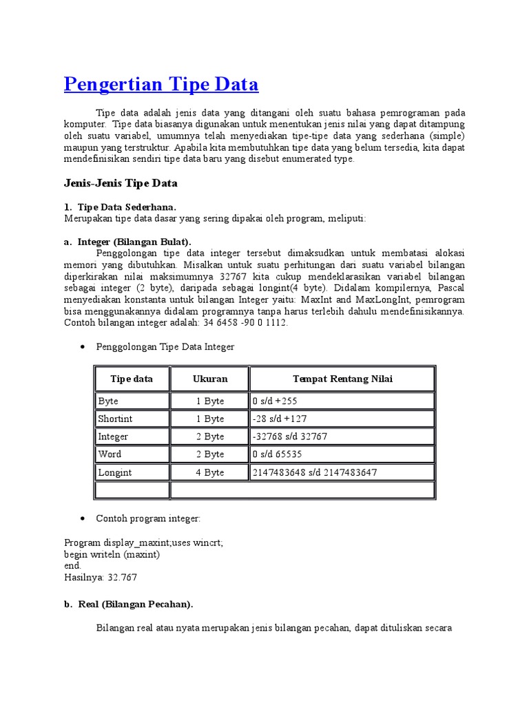 Pengertian Tipe Data | PDF