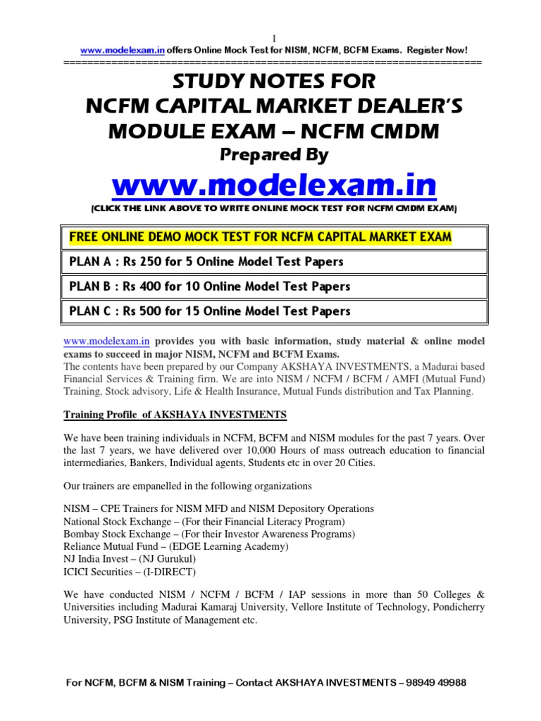 NCFM Capital Market 2013 Syllabus | PDF