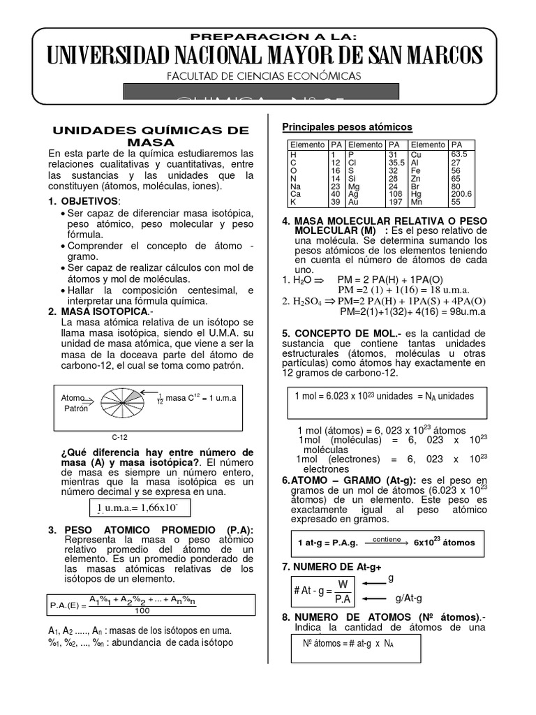Quimica 05 Unidades Quimicas de Masa | PDF | Mole (Unidad) | Química