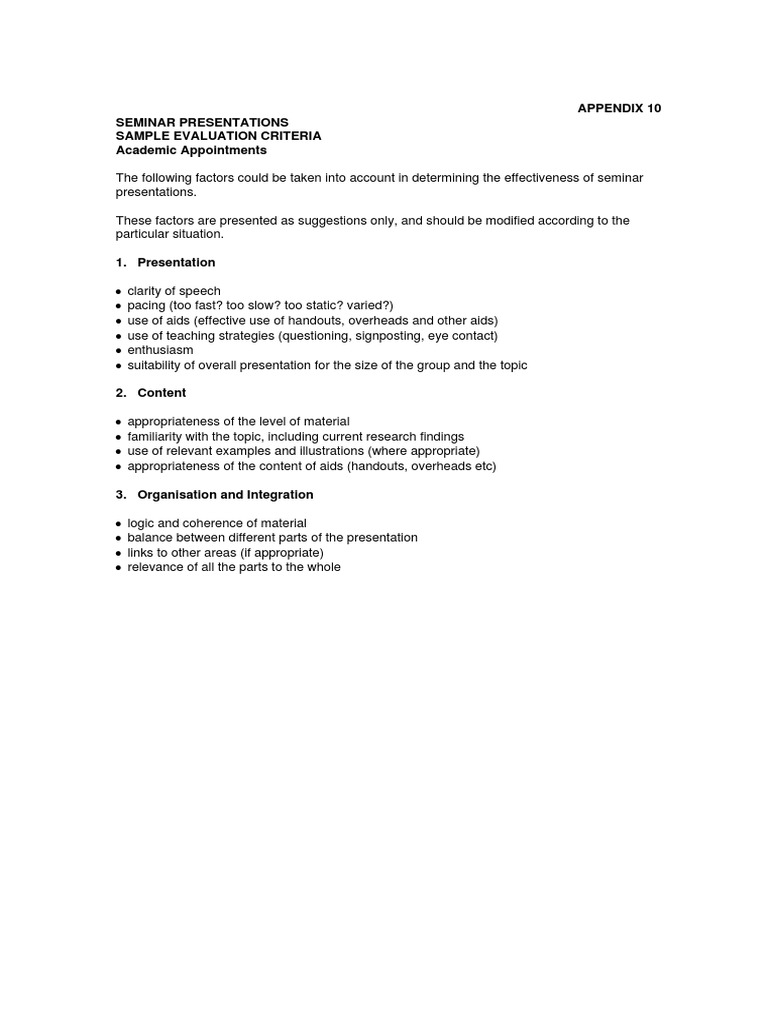Seminar Presentation Evaluation Criteria | PDF