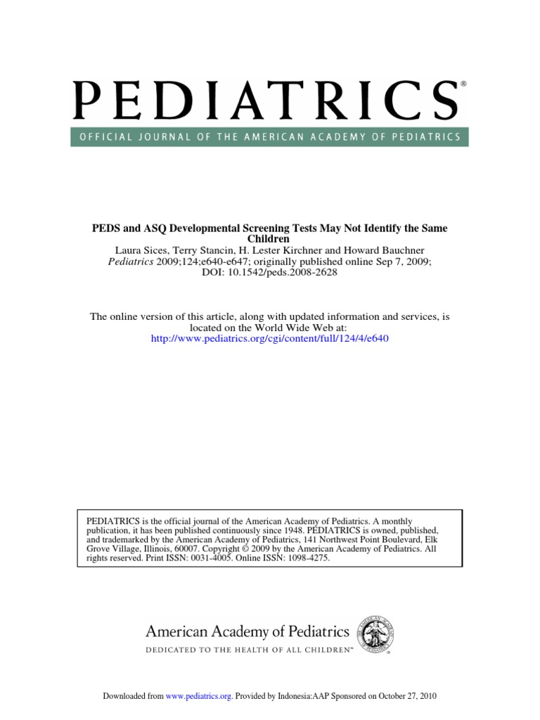 PEDS and ASQ Developmental Screening Tests | PDF | Screening (Medicine ...