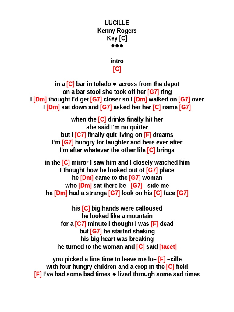 Kenny Rogers' "Lucille" Lyrics & Chords | PDF