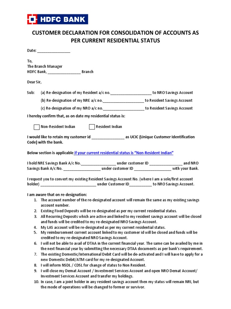 Customer Declaration for Account Re-designation | PDF | Money ...